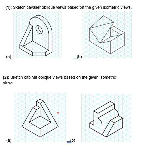 Solved (1): Sketch cavalier oblique views based on the given | Chegg.com