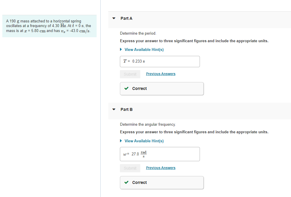 Solved Part A A 190 g mass attached to a horizontal spring | Chegg.com