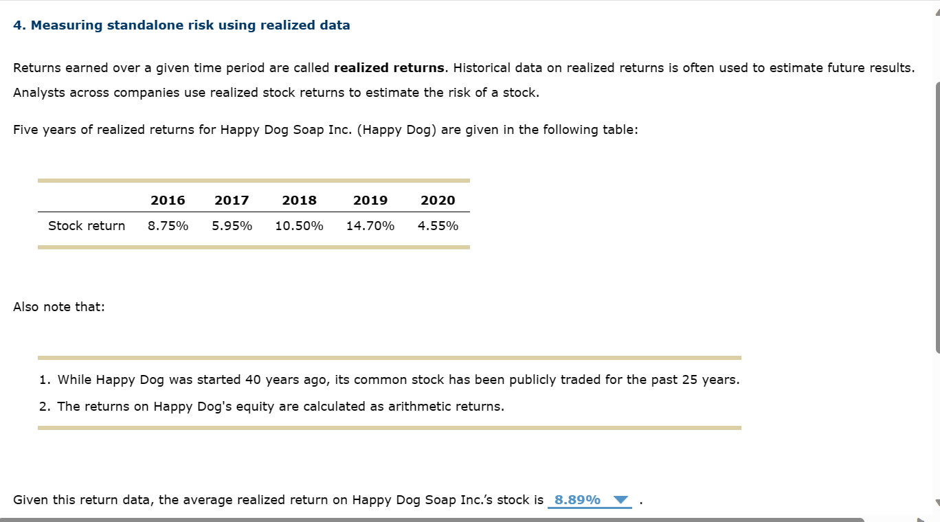 Solved 4. Measuring standalone risk using realized data | Chegg.com