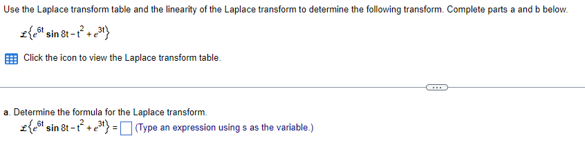 Solved Use the Laplace transform table and the linearity of | Chegg.com
