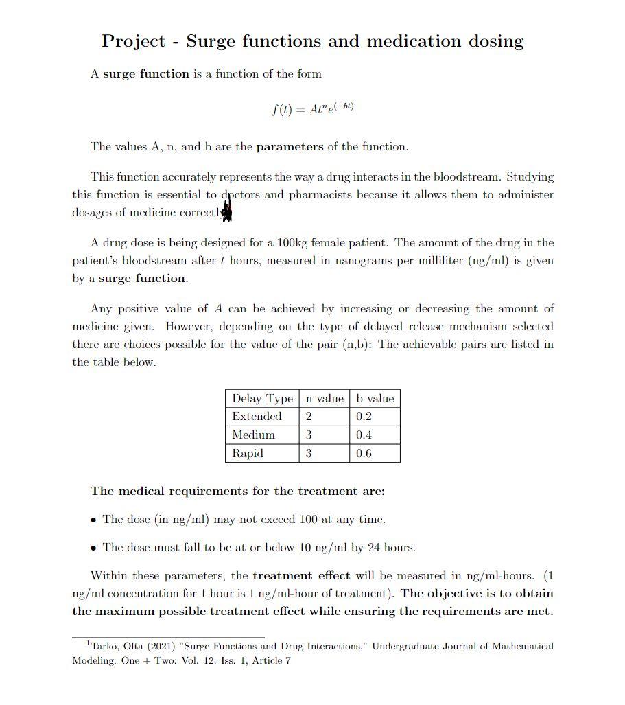 Project - Surge functions and medication dosing A | Chegg.com