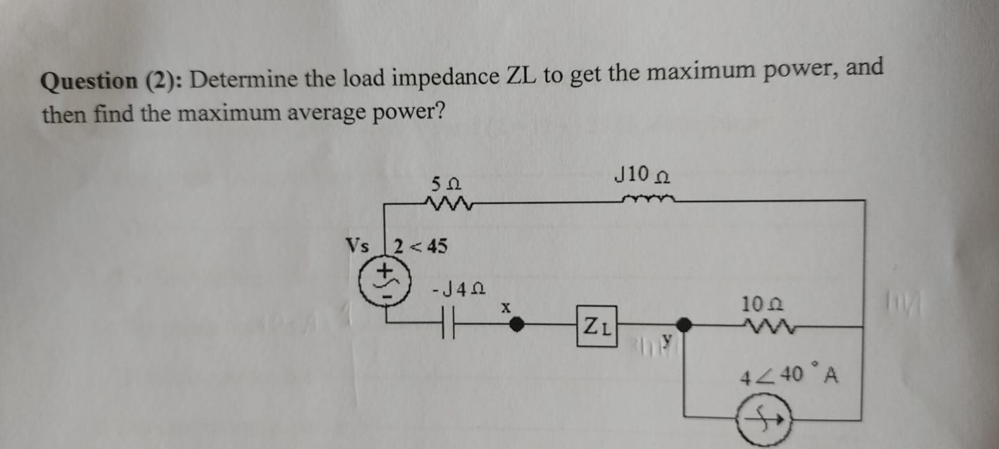 Solved Question (2): Determine the load impedance ZL to get | Chegg.com