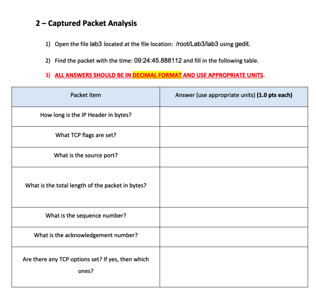 Solved 2 - Captured Packet Analysis 1) Open the file lab3 | Chegg.com