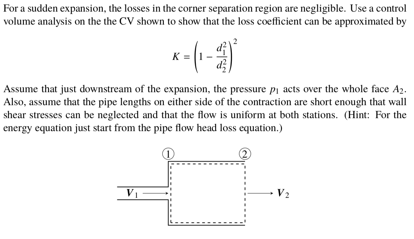 Solved For a sudden expansion, the losses in the corner | Chegg.com