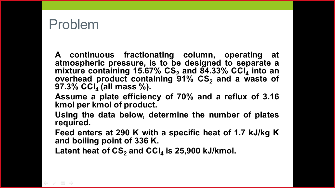Solved Problem A continuous fractionating column, operating | Chegg.com