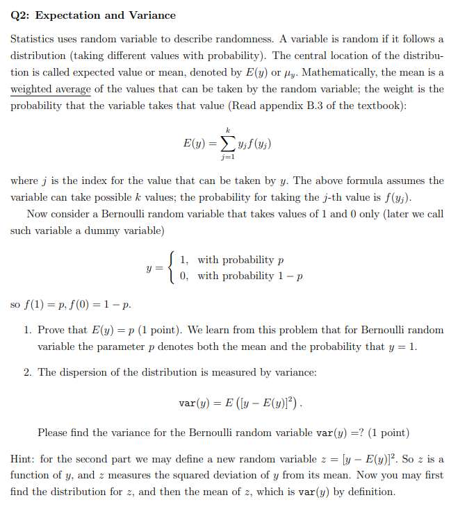 Solved Q2: Expectation and Variance Statistics uses random | Chegg.com