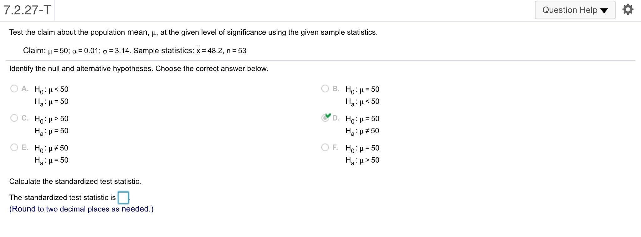 Solved 7.2.27-T Question Help Test the claim about the | Chegg.com