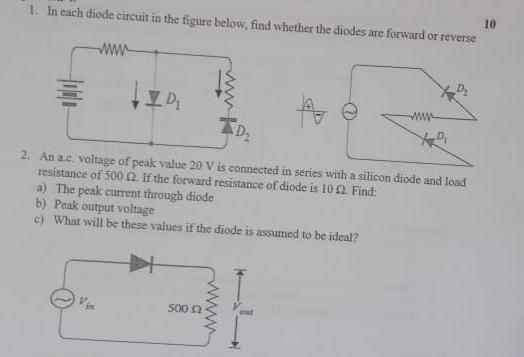 Solved 1. In each diode circuit in the figure below, find | Chegg.com