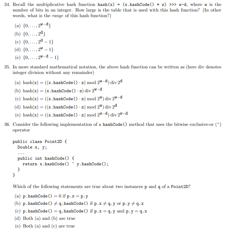 Solved 34. Recall the multiplicative hash function | Chegg.com