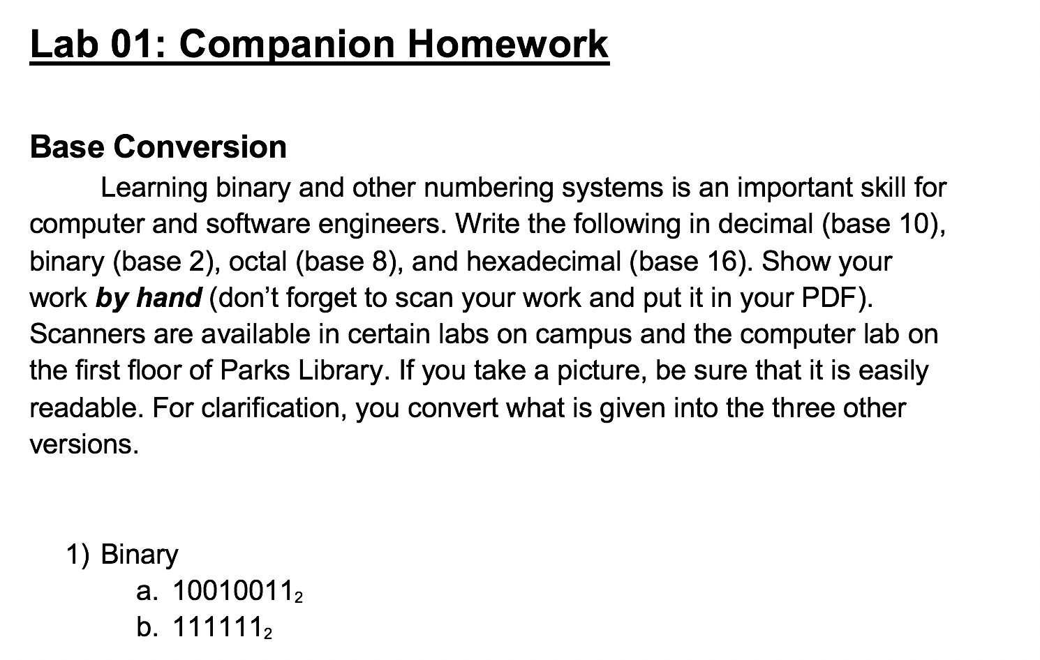 Solved Lab 01: Companion Homework Base Conversion Learning | Chegg.com