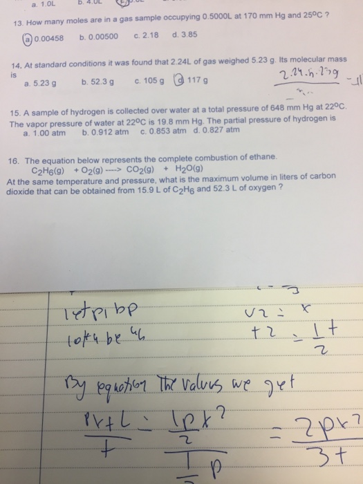 Solved How many moles are in a gas sample occupying 0.5000L | Chegg.com