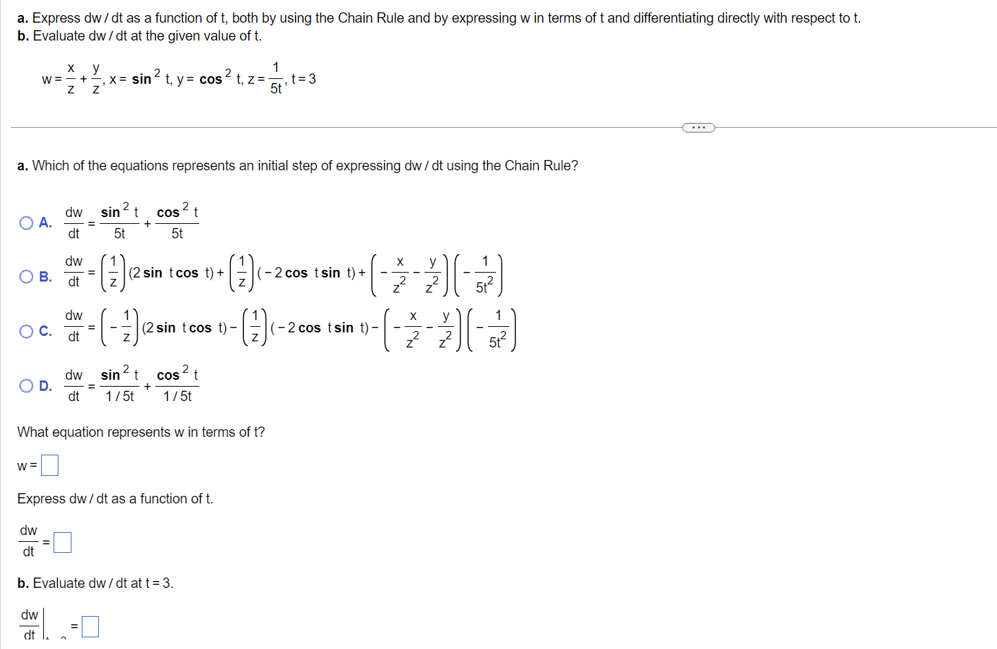 Solved a. Express dw/dt as a function of t, both by using | Chegg.com