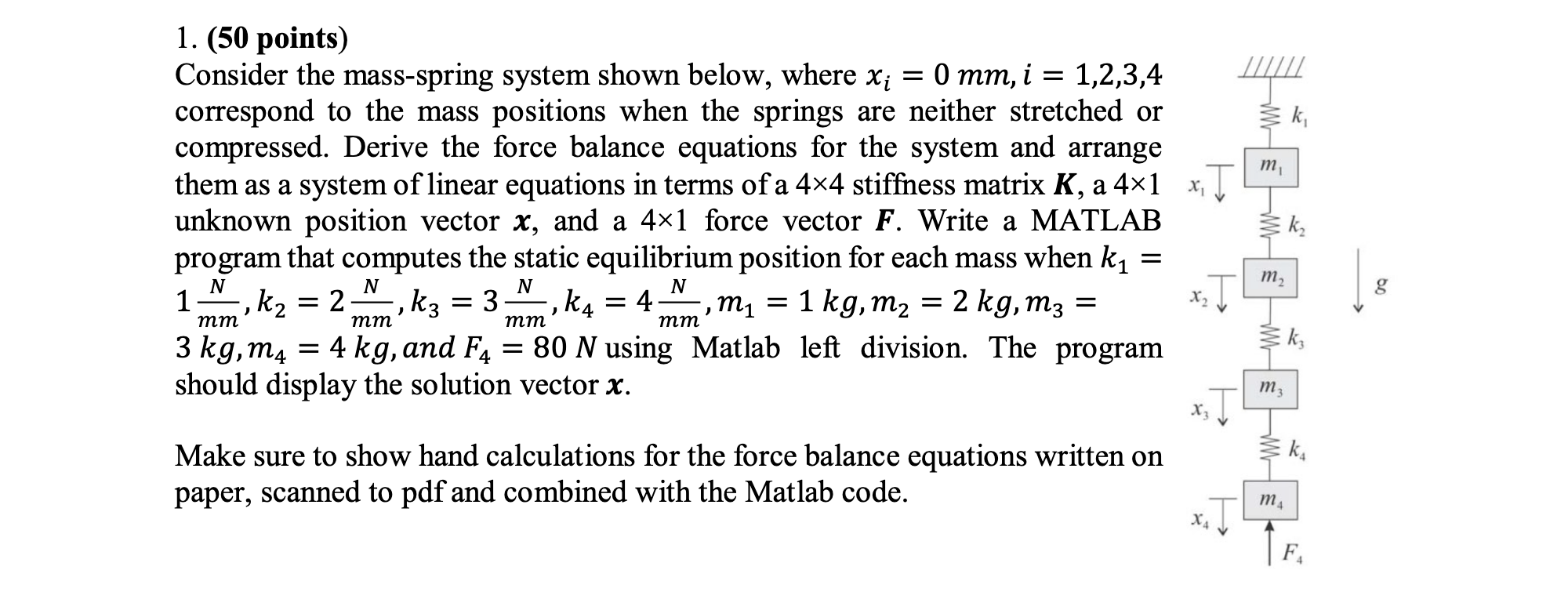 1. (50 points) Consider the mass-spring system shown | Chegg.com