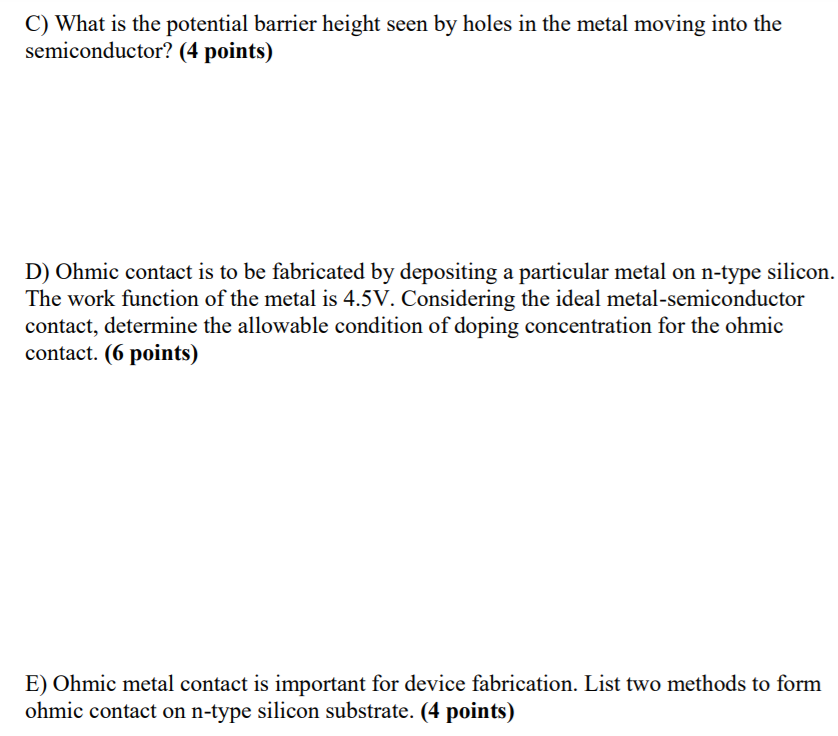 Solved A metal, with a work function Om = 4.8V, is deposited | Chegg.com