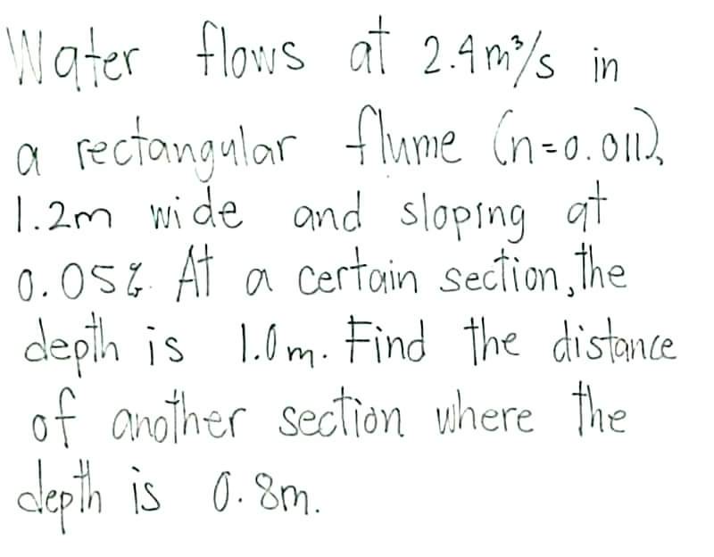Solved Water flows at 2.4 m3/s in a rectangular flume | Chegg.com