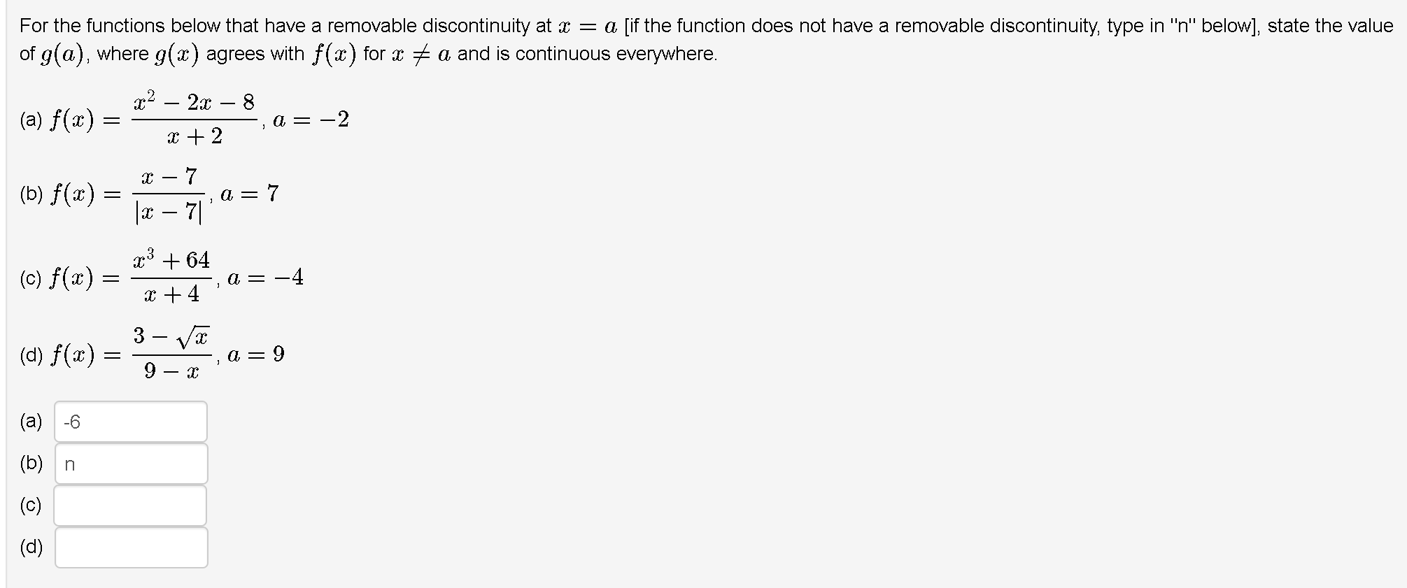 Solved For the functions below that have a removable | Chegg.com