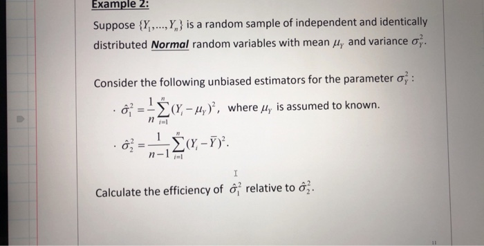 Solved Example 2: Suppose (Y,,.., .Y,) is a random sample of | Chegg.com