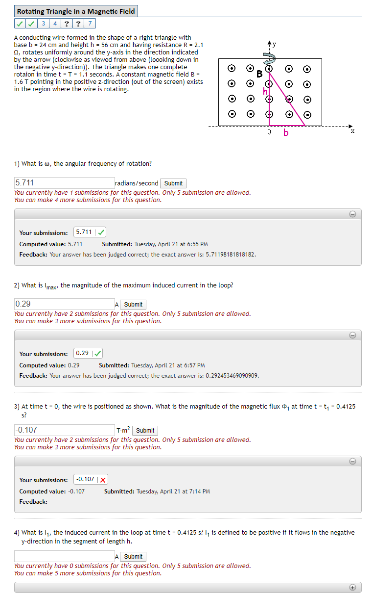 Solved Rotating Triangle in a Magnetic Field 3 4 ? ? 7 A | Chegg.com
