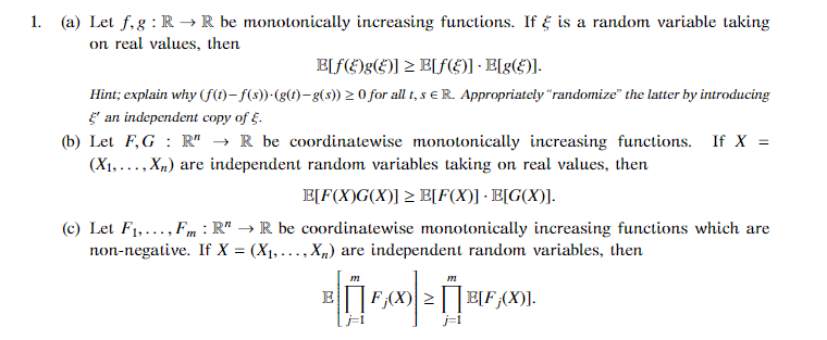 Solved 1. (a) Let f,g: RR be monotonically increasing | Chegg.com
