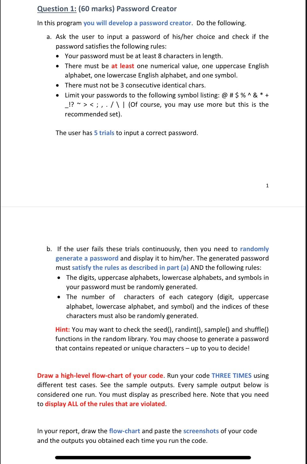 Solved Question 1: (60 marks) Password Creator In this | Chegg.com