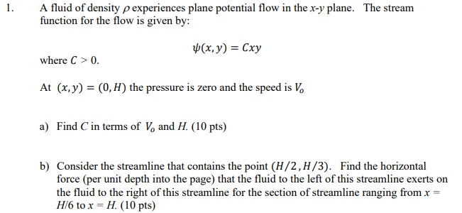 1. A fluid of density p experiences plane potential | Chegg.com