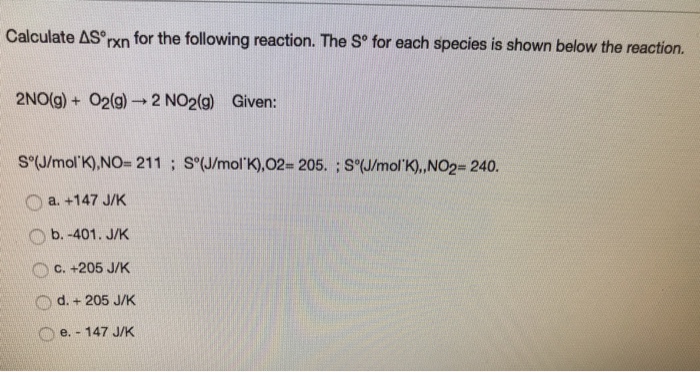 Solved Calculate AS rxn for the following reaction. The So | Chegg.com