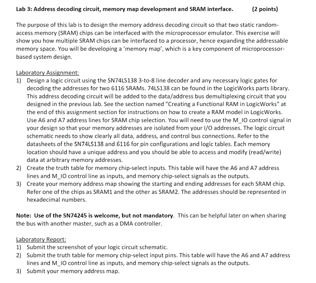 Solved Lab 3: Address decoding circuit, memory map | Chegg.com
