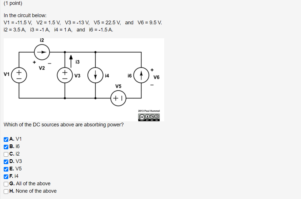 Solved (1 point) In the circuit below: V1 = -11.5 V, V2 = | Chegg.com