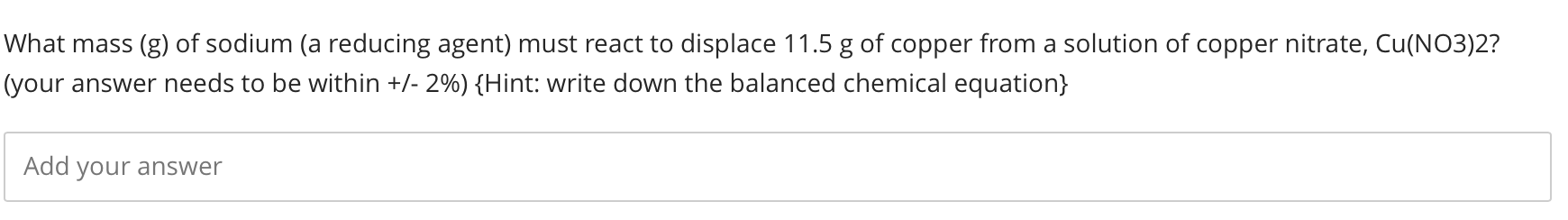 Solved What mass (g) of sodium (a reducing agent) must react | Chegg.com