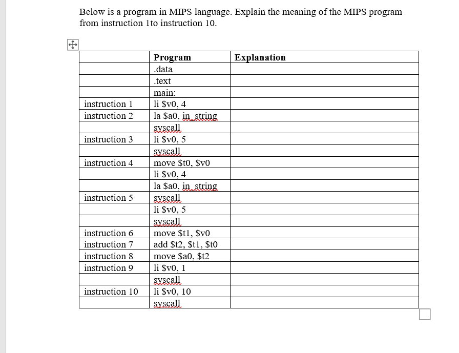 Solved Below is a program in MIPS language. Explain the | Chegg.com