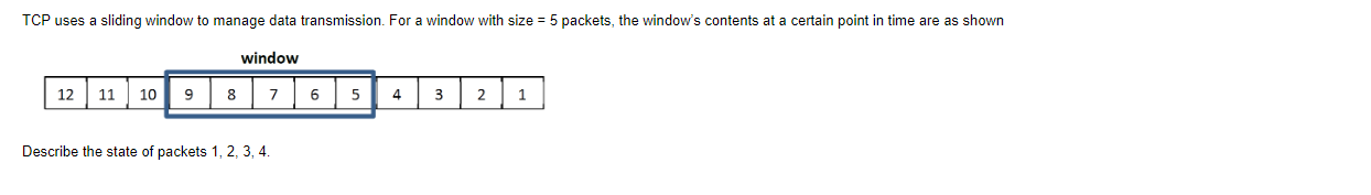 Solved TCP uses a sliding window to manage data | Chegg.com