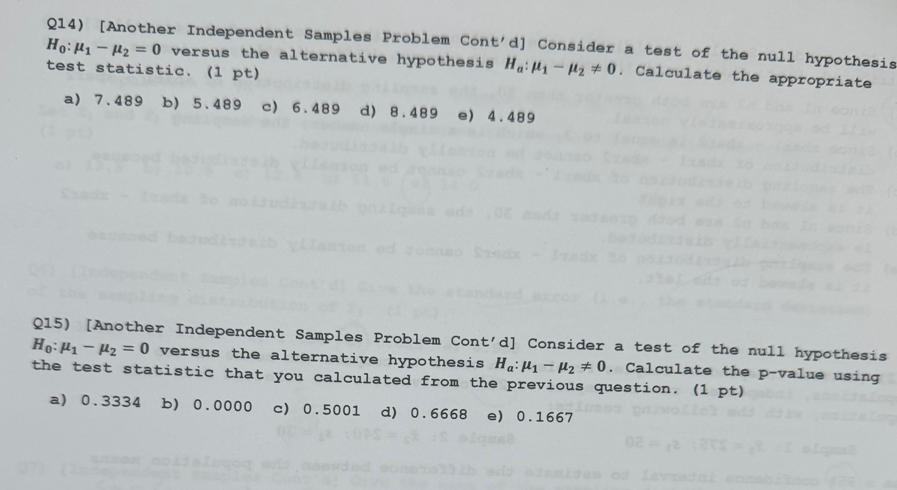 Solved Q12) [Another Independent Samples Problem] In order | Chegg.com