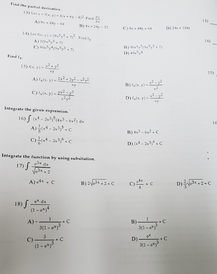Solved Find the partial derivative 13) Let zfx, y)- 4x 6 d | Chegg.com