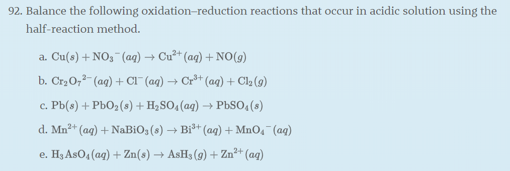 Solved Balance the following oxidation–reduction reactions | Chegg.com