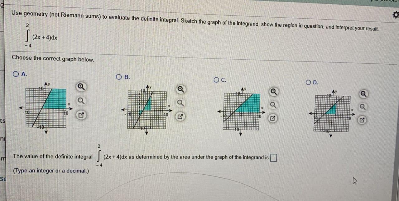 Solved Use geometry (not Riemann sums) to evaluate the | Chegg.com