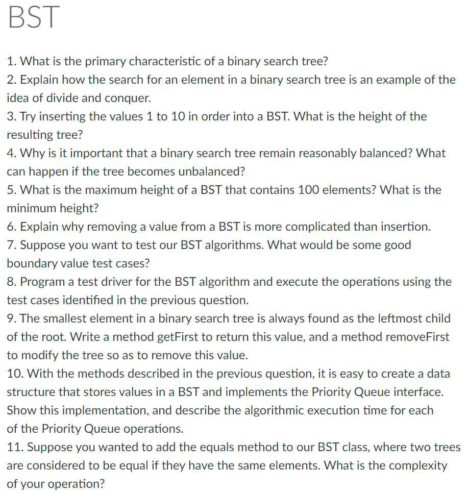 Solved BST 1. What is the primary characteristic of a binary | Chegg.com