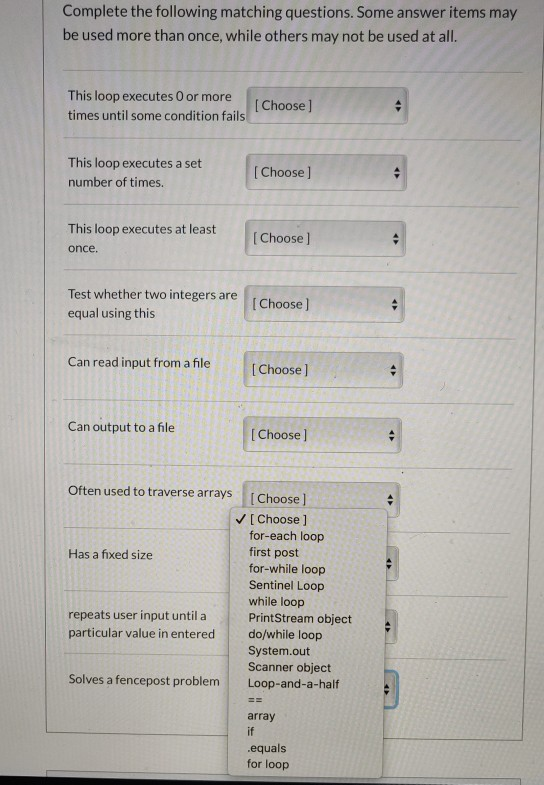 Solved Complete the following matching questions. Some | Chegg.com
