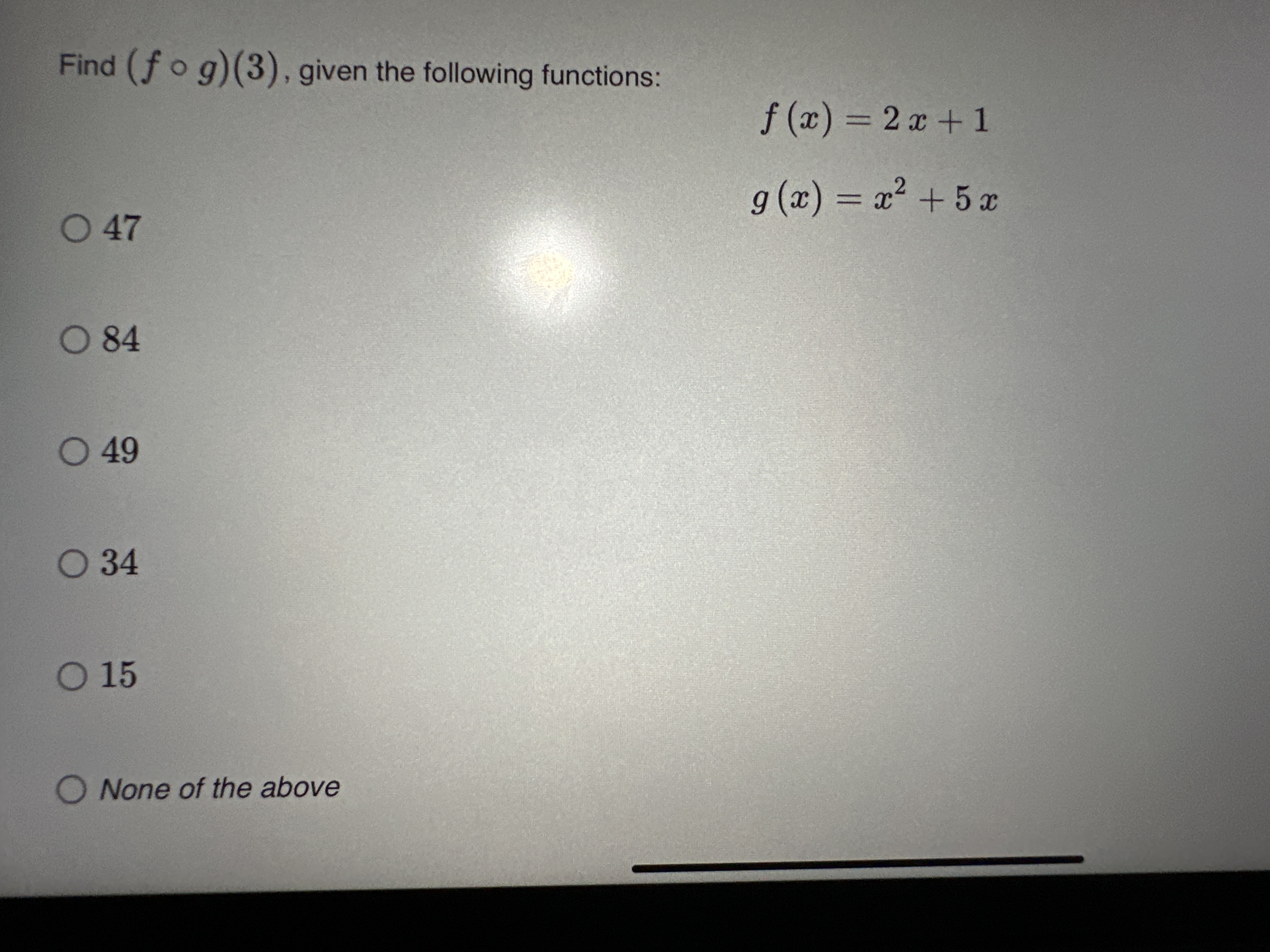 Solved Find (f@g)(3), ﻿given the following | Chegg.com