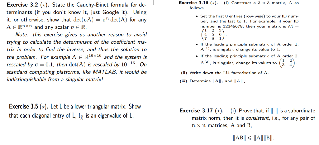 Solved Exercise 316 I Construct A 3 X 3 Matrix A As 9931