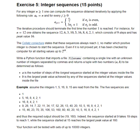 Solved Exercise 5: Integer sequences (15 points) For any | Chegg.com