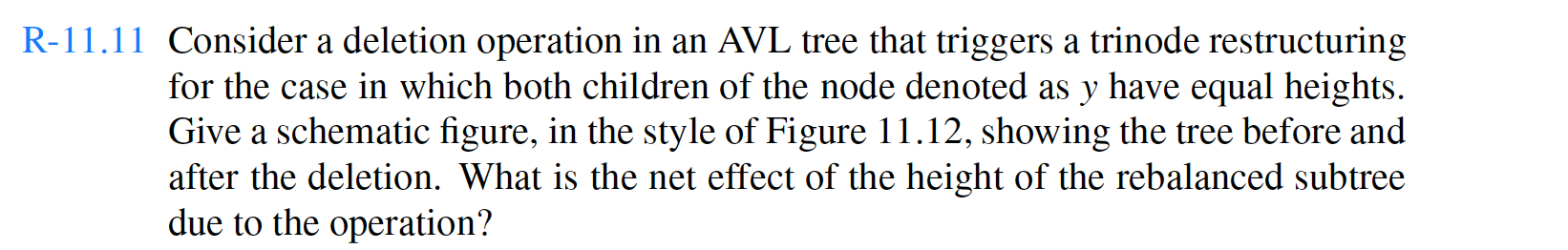 R-11.11 Consider a deletion operation in an AVL tree | Chegg.com