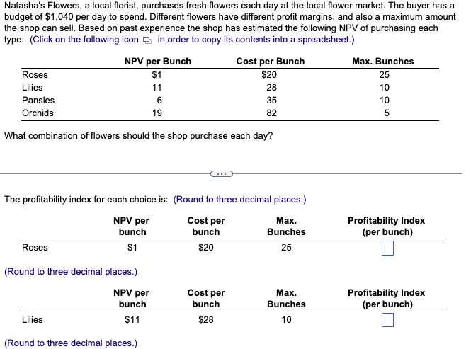 Solved Natasha's Flowers, a local florist, purchases fresh | Chegg.com