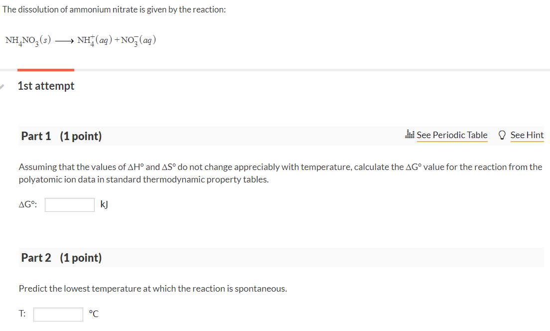 Solved The dissolution of ammonium nitrate is given by the | Chegg.com