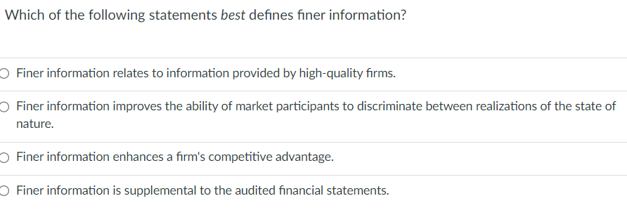 Solved Which of the following statements best defines finer | Chegg.com