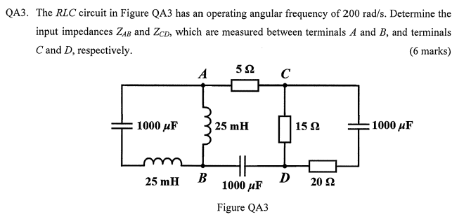 Solved 2A3. The RLC circuit in Figure QA3 has an operating | Chegg.com