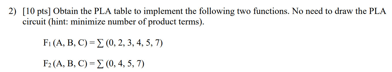 Solved 2 10 Pts Obtain The Pla Table To Implement The 