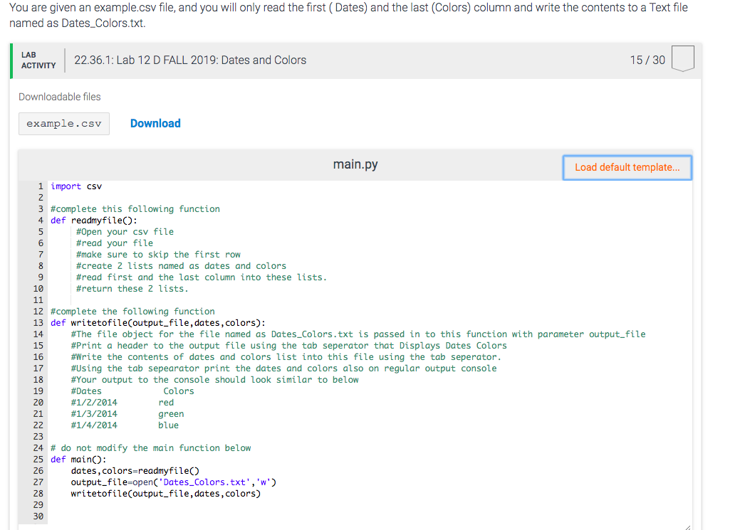 Solved Example csv IN PYTHON ZYBOOKS PLEASE You Are