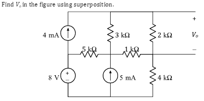 [Solved]: Find ( V_{0} ) in the figure using superpositi