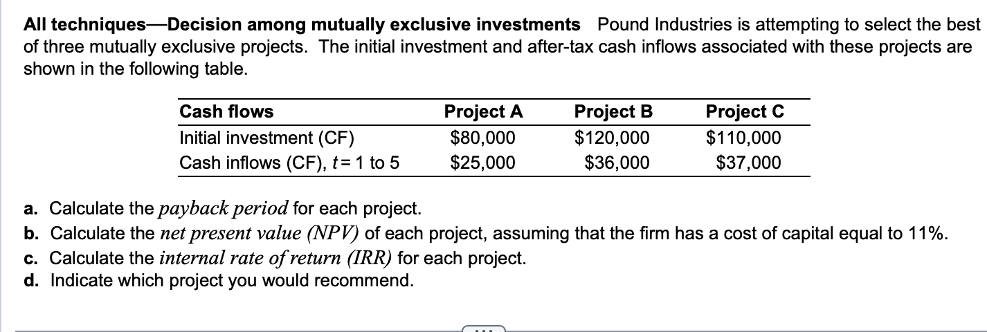 Solved All techniques-Decision among mutually exclusive | Chegg.com