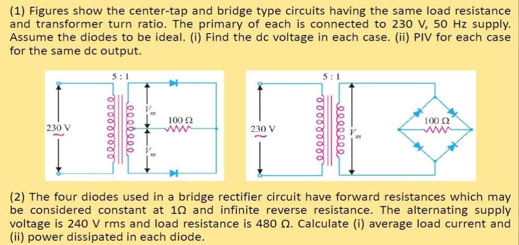 Solved (1) Figures show the center-tap and bridge type | Chegg.com